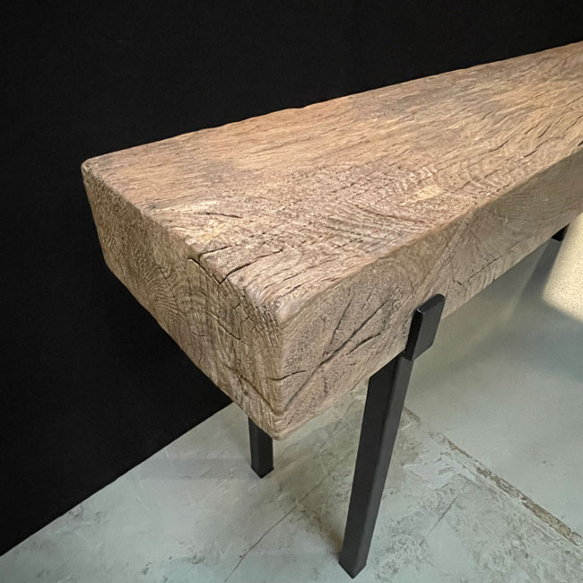 Sidetable van oude biels en staal, sidetabel oud hout, massieve s ...